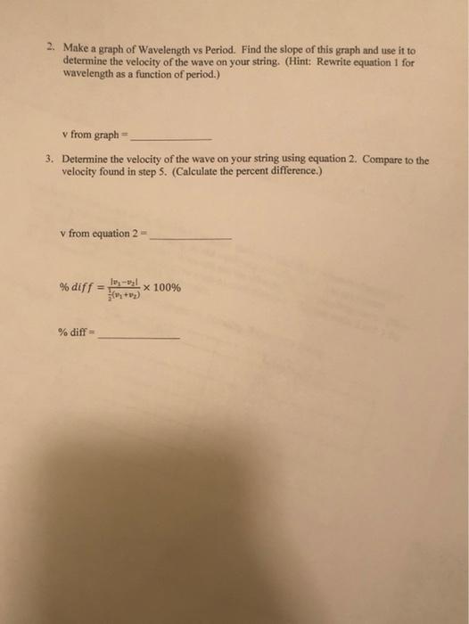 Solved 2. Make a graph of Wavelength vs Period. Find the | Chegg.com