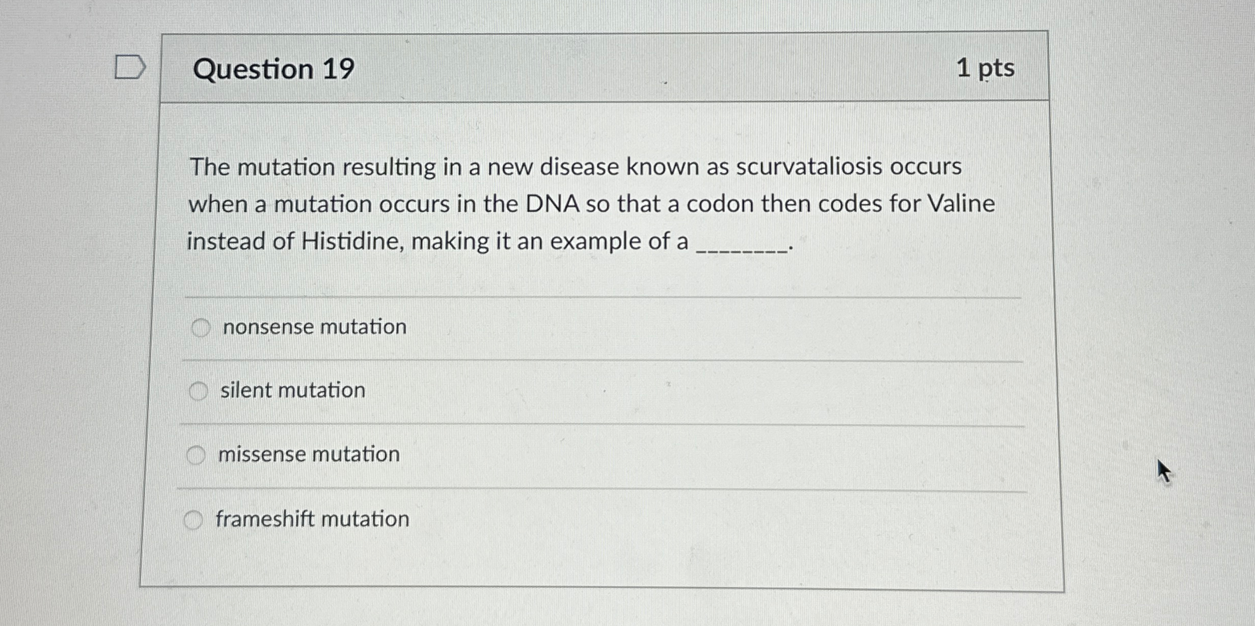 Solved Question 191 ﻿ptsThe mutation resulting in a new | Chegg.com