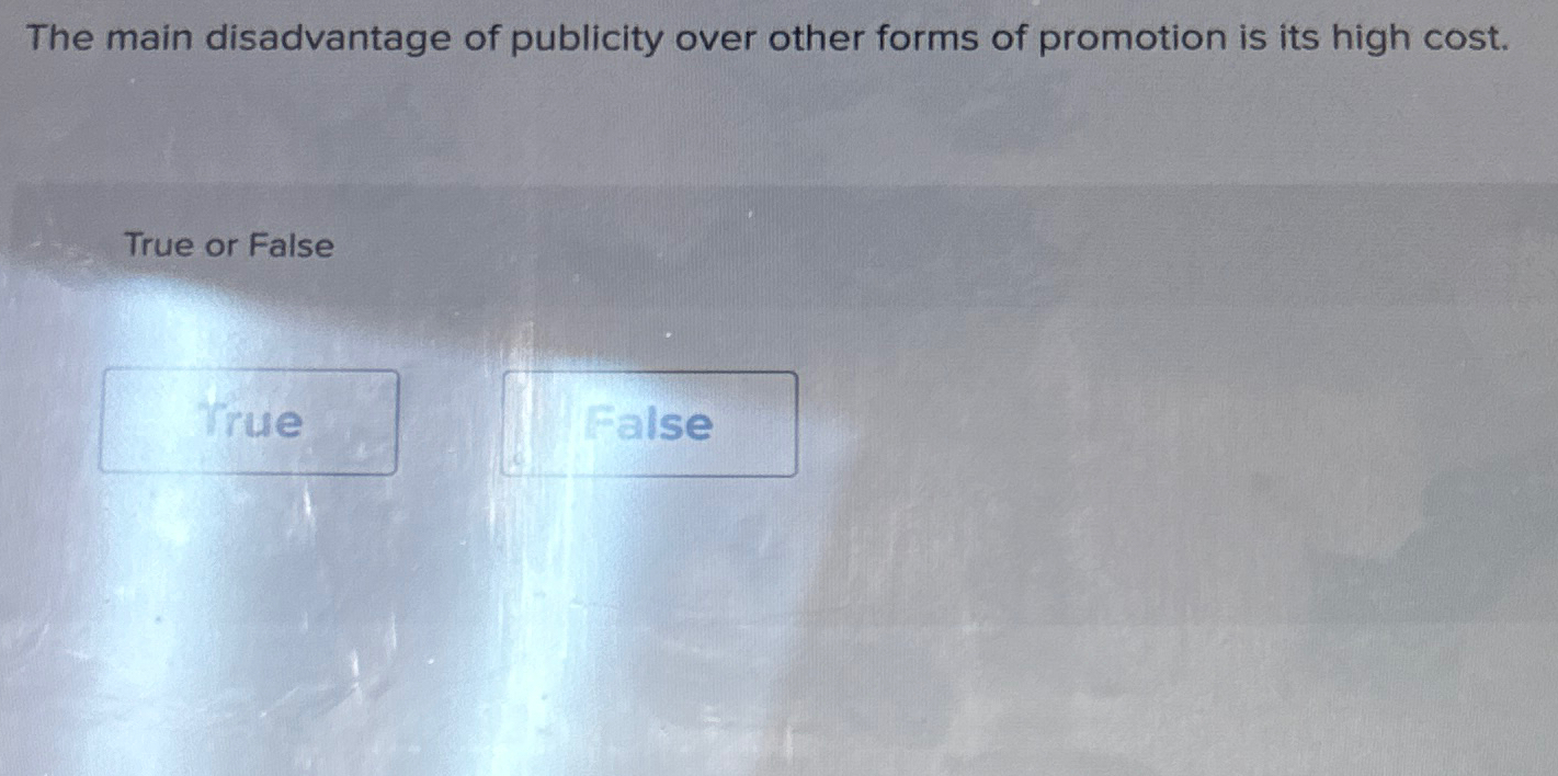 Solved The main disadvantage of publicity over other forms | Chegg.com