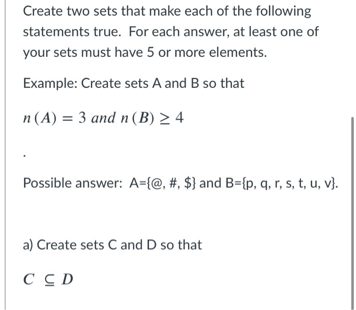 Solved Create two sets that make each of the following | Chegg.com