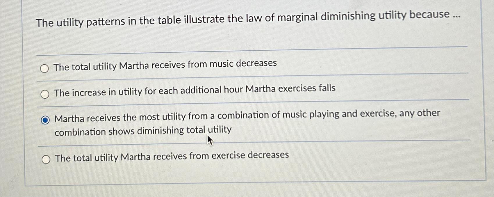 Solved The utility patterns in the table illustrate the law | Chegg.com