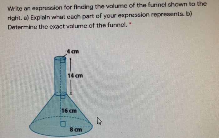 Solved Write an expression for finding the volume of the | Chegg.com