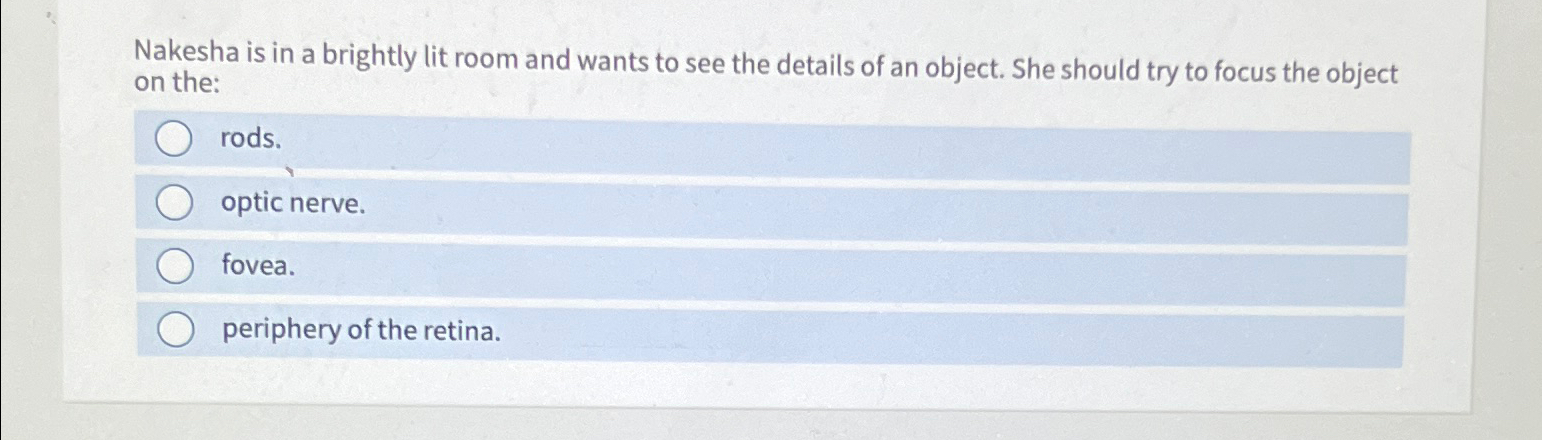 Solved Nakesha is in a brightly lit room and wants to see | Chegg.com