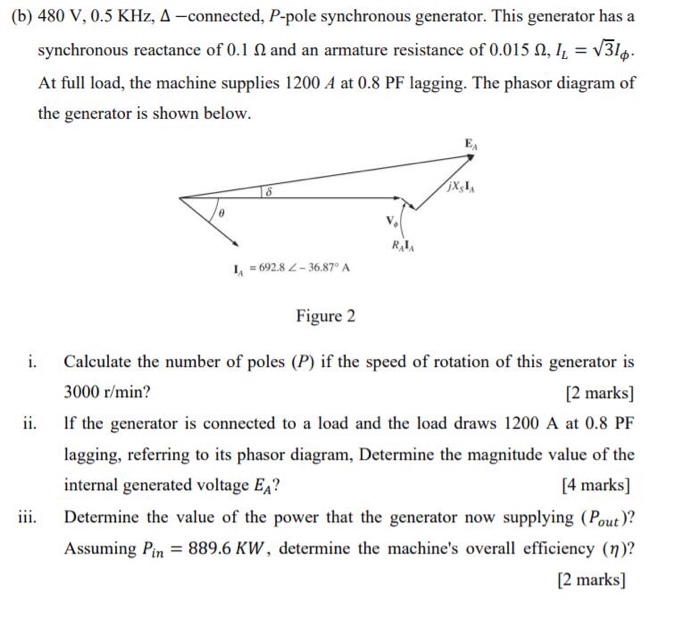 Solved (b) 480 V, 0.5 KHz, 4-connected, P-pole synchronous | Chegg.com