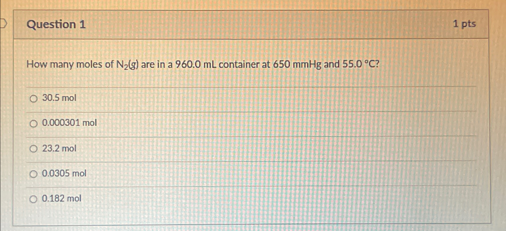 Solved Question 11 ﻿ptsHow many moles of N2(g) ﻿are in a | Chegg.com