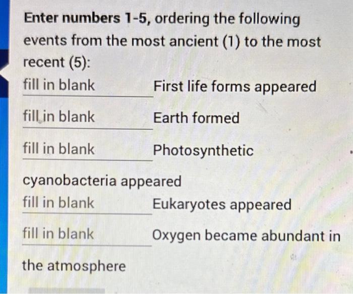 Solved Enter numbers 1-5, ordering the following events from | Chegg.com
