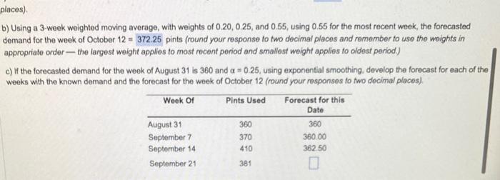 Solved a) The forecasted demand for the week of October 12 | Chegg.com