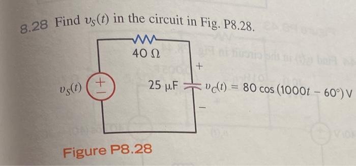 Solved 8.28 Find vS(t) in the circuit in Fig. P8.28 | Chegg.com