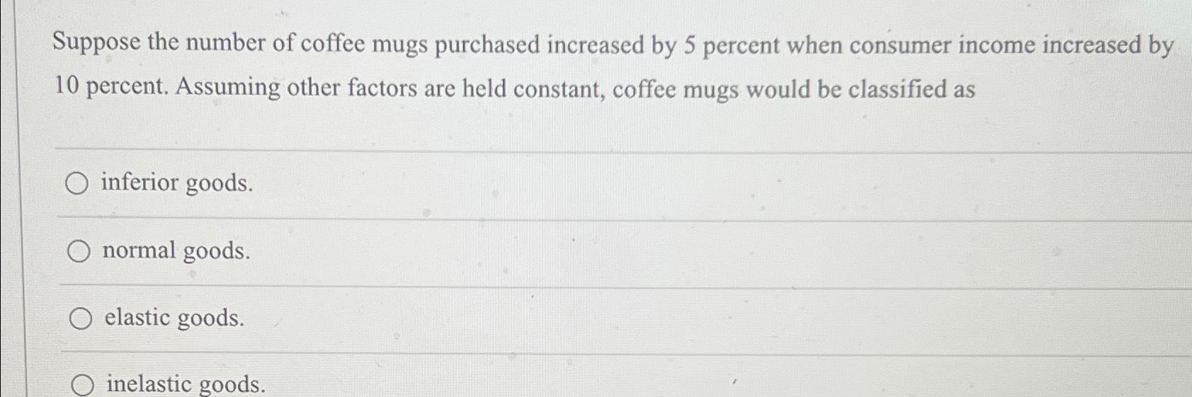 Solved Suppose the number of coffee mugs purchased increased | Chegg.com