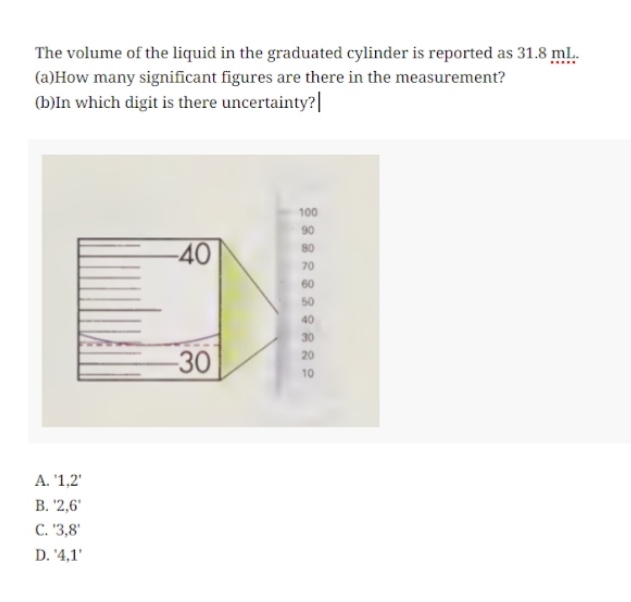 Solved The volume of the liquid in the graduated cylinder is | Chegg.com