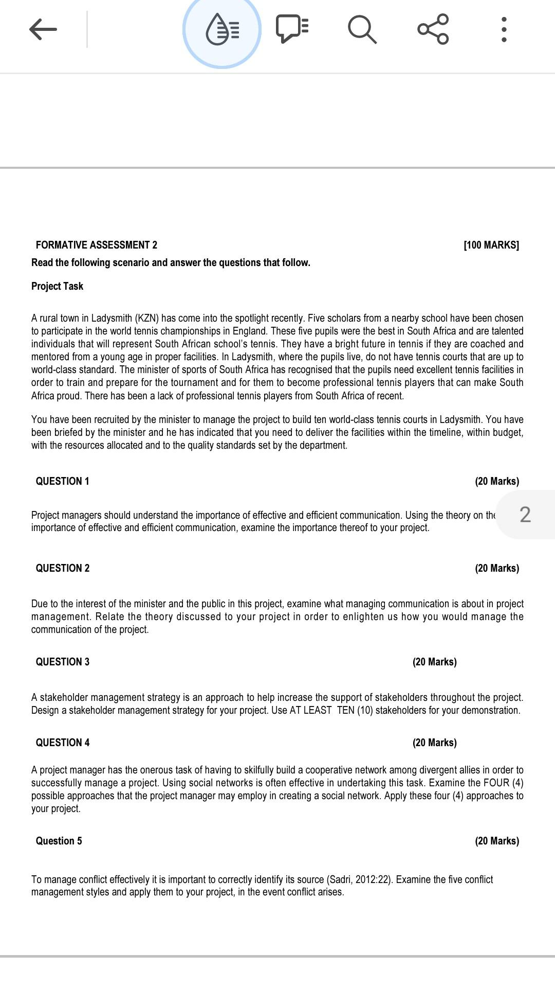 FORMATIVE ASSESSMENT 2 [100 MARKS] Read the following | Chegg.com