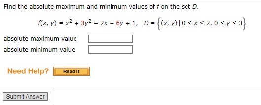Solved Find the absolute maximum and minimum values of f ﻿on | Chegg.com