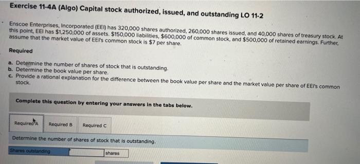 Solved Exercise 11-4A (Algo) Capital stock authorized, | Chegg.com