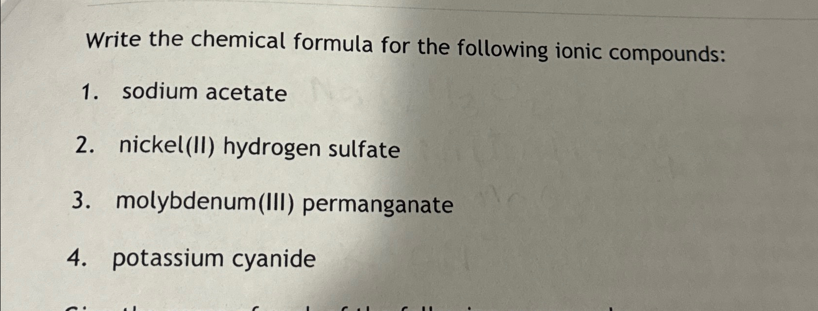 Write the chemical formula for the following ionic | Chegg.com