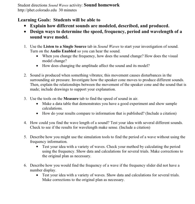 Student directions Sound Waves activity: Sound | Chegg.com