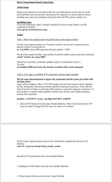 Part. Generating Packets. Using Scary About Scaps | Chegg.com