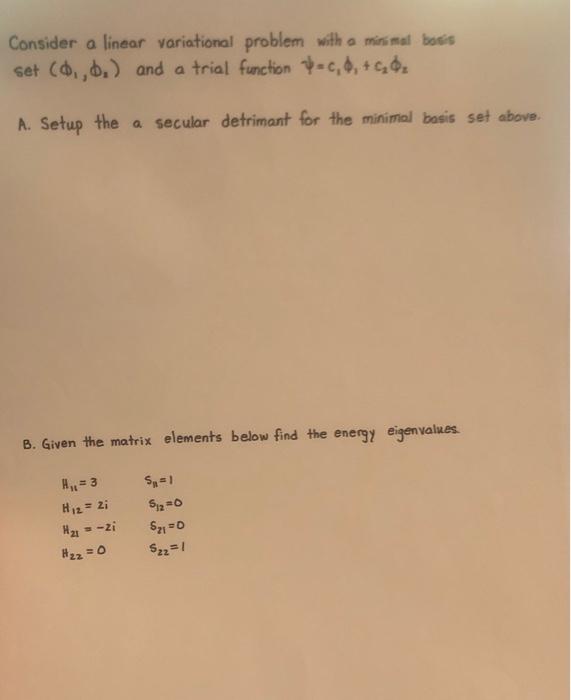 Consider a linear variational problem with a minimal | Chegg.com