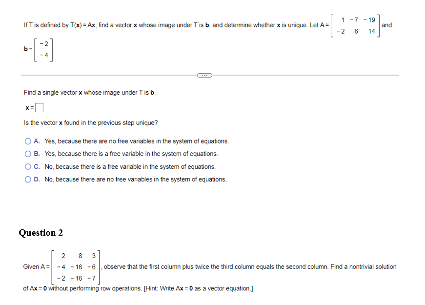 Solved If T ﻿is defined by T(x)=Ax, ﻿find a vector x ﻿whose | Chegg.com
