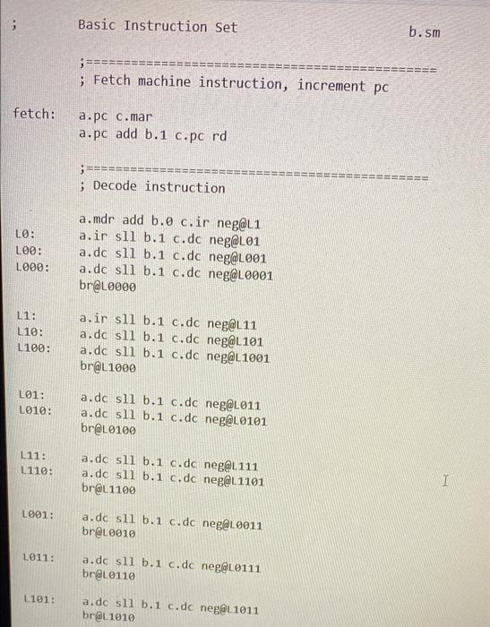 Complete the microcode in b.sm. Use micro to assemble | Chegg.com