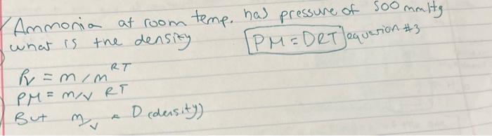 Solved Ammoria at room teme. has pressure of 500mmitg what | Chegg.com