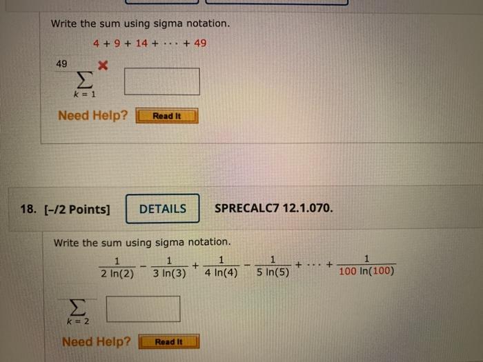 Solved Write The Sum Without Using Sigma Notation Σ 1 9084
