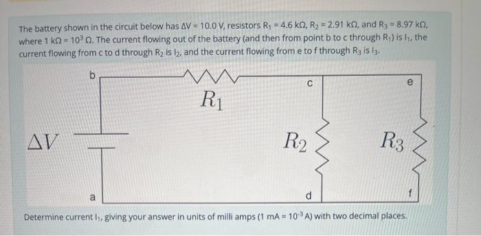 Solved The battery shown in the circuit below has ΔV=10.0 V, | Chegg.com