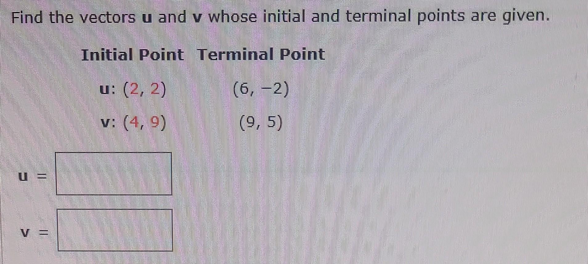 Solved Find the vectors u and v whose initial and terminal | Chegg.com