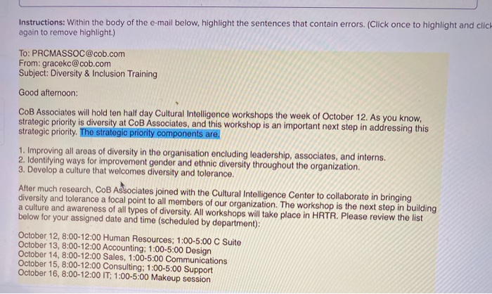 Solved Instructions: Within the body of the e-mail below, | Chegg.com
