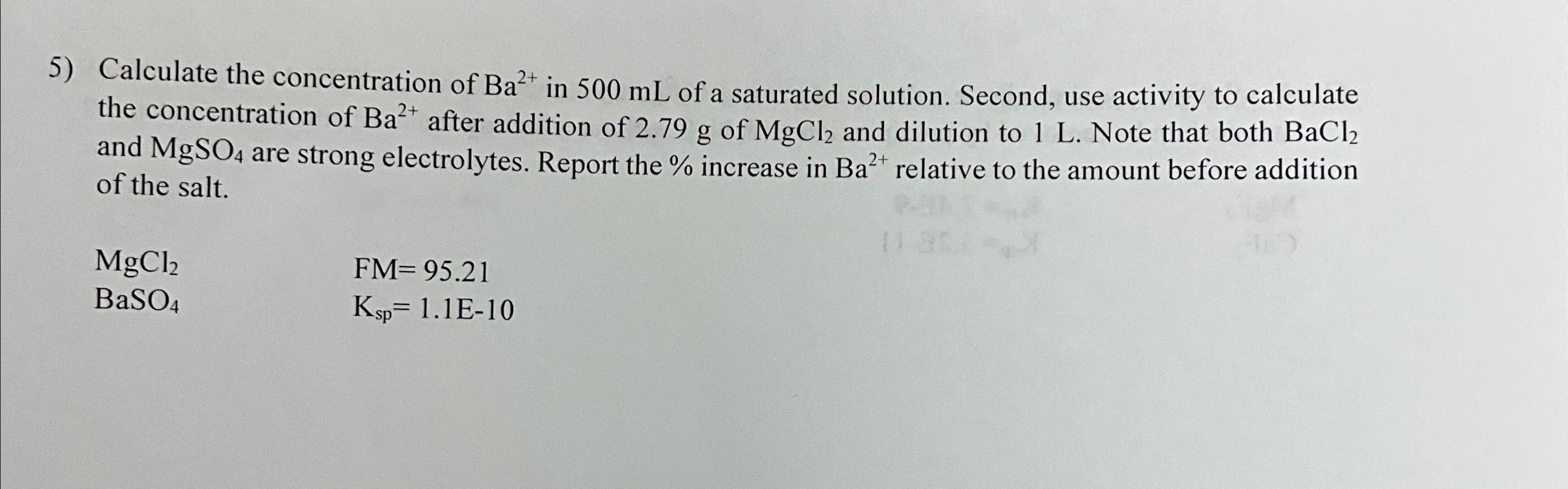 Solved Calculate the concentration of Ba2+ ﻿in 500mL ﻿of a | Chegg.com