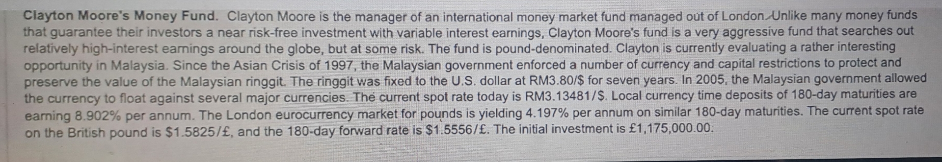 Solved Clayton Moore's Money Fund. Clayton Moore is the | Chegg.com