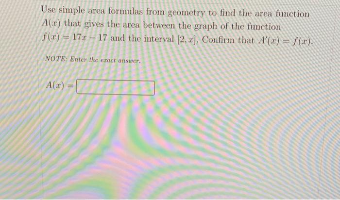 Solved Use simple area formulas from geometry to find the | Chegg.com Solved Use simple area formulas from geometry to find the | Chegg.com