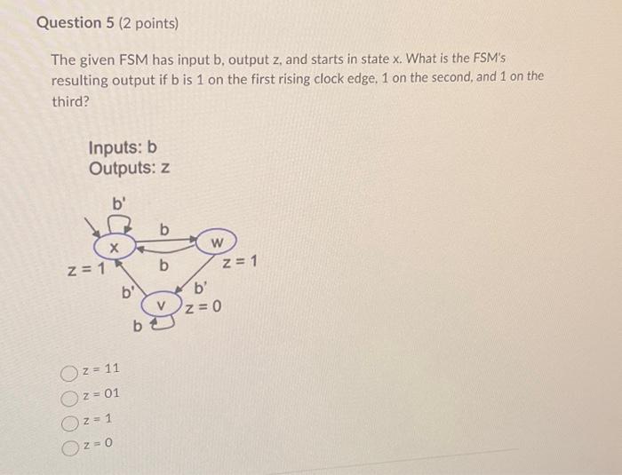 Solved The Given Fsm Has Input B Output Z And Starts In 