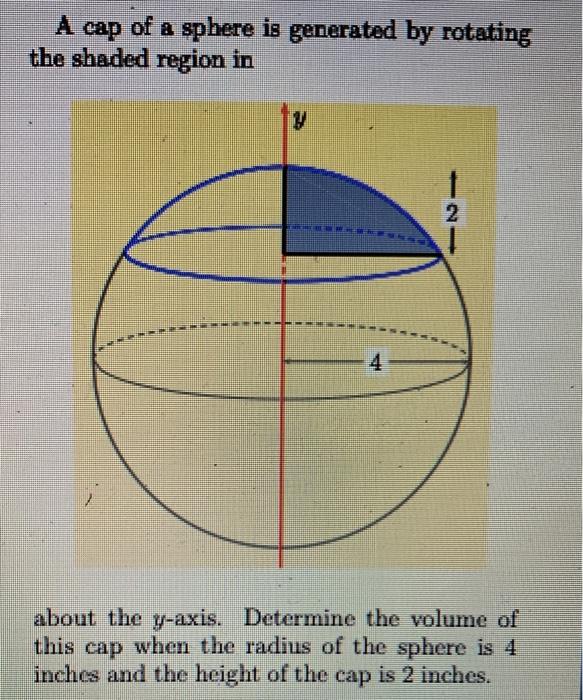 Solved A cap of a sphere is generated by rotating the shaded | Chegg.com