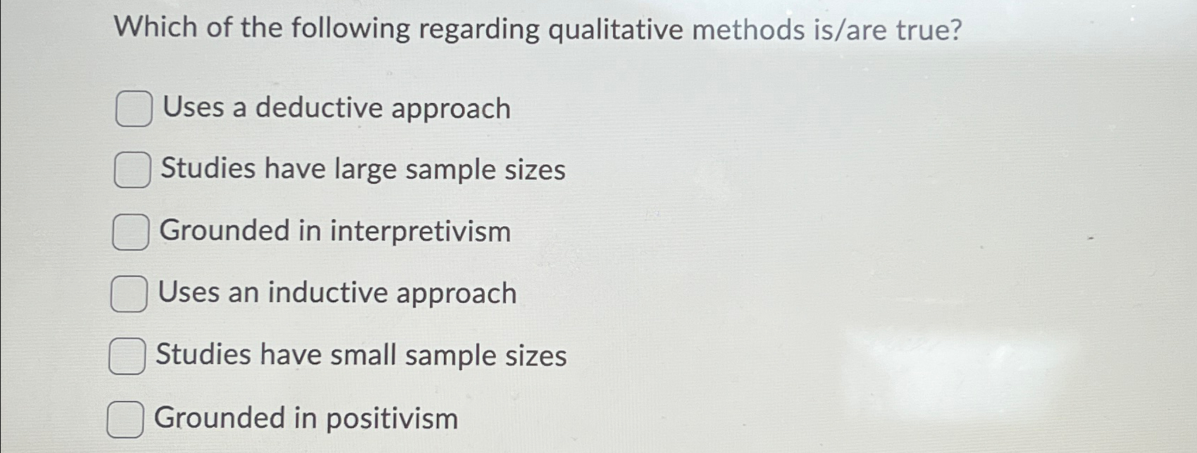 Solved Which of the following regarding qualitative methods | Chegg.com