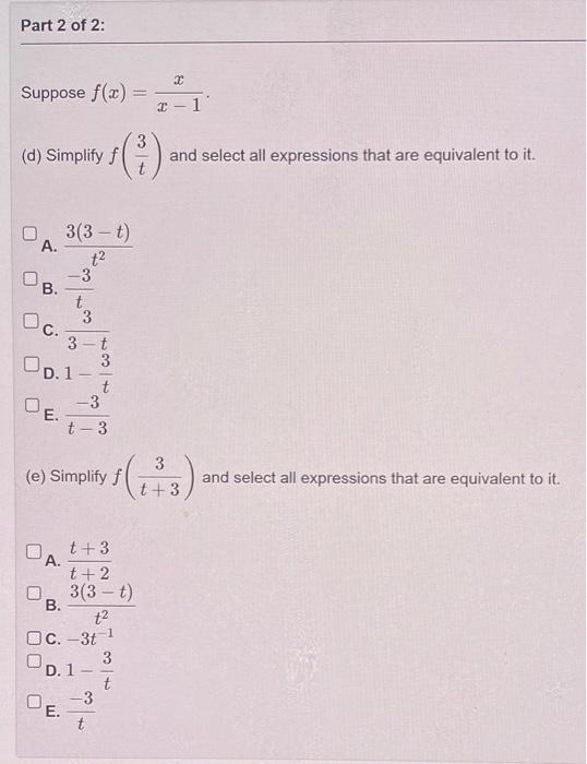 Solved Suppose f(x)=x−1x (d) Simplify f(t3) and select all | Chegg.com