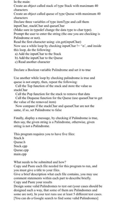 Solved In the main Create an object called stack of type | Chegg.com