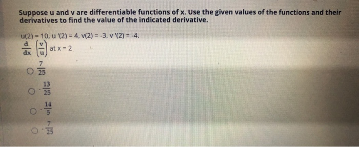 Solved Suppose u and v are differentiable functions of x. | Chegg.com
