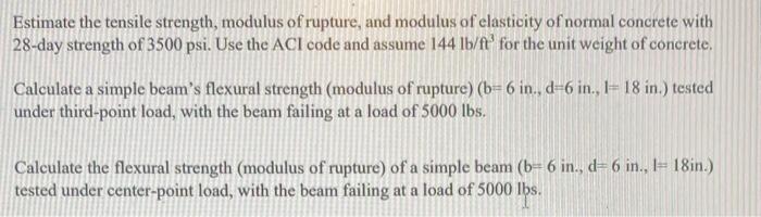 Solved Estimate The Tensile Strength Modulus Of Rupture