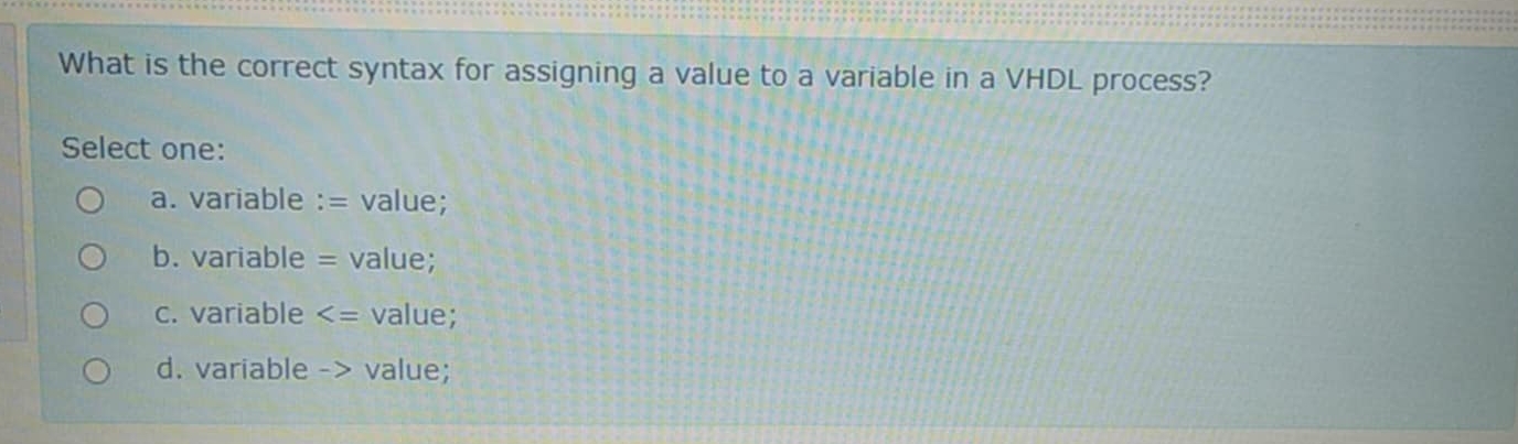 Solved What is the correct syntax for assigning a value to a | Chegg.com