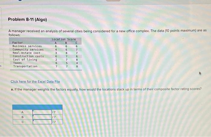 Solved Problem 8-11 (Algo) A manager received an analysis of | Chegg.com