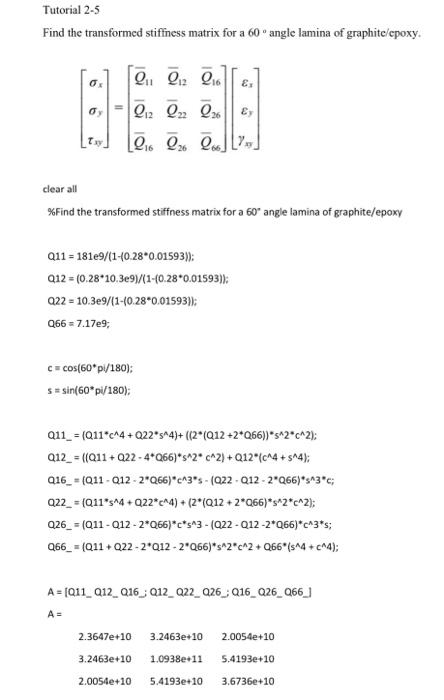 Solved Tutorial 2-1: For a graphite/epoxy unidirectional | Chegg.com