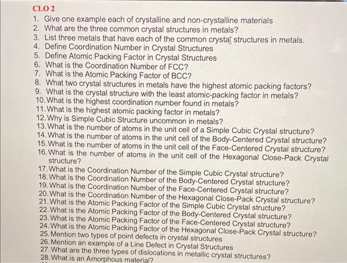 Solved 1. Give one example each of crystalline and | Chegg.com