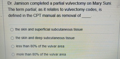 Solved Dr. ﻿Jamison completed a partial vulvectomy on Mary | Chegg.com