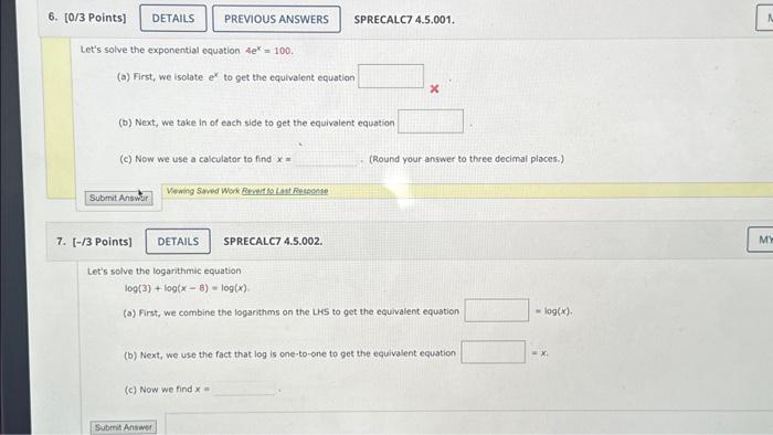 Solved 6. [0/3 Points] DETAILS Let's solve the exponential | Chegg.com