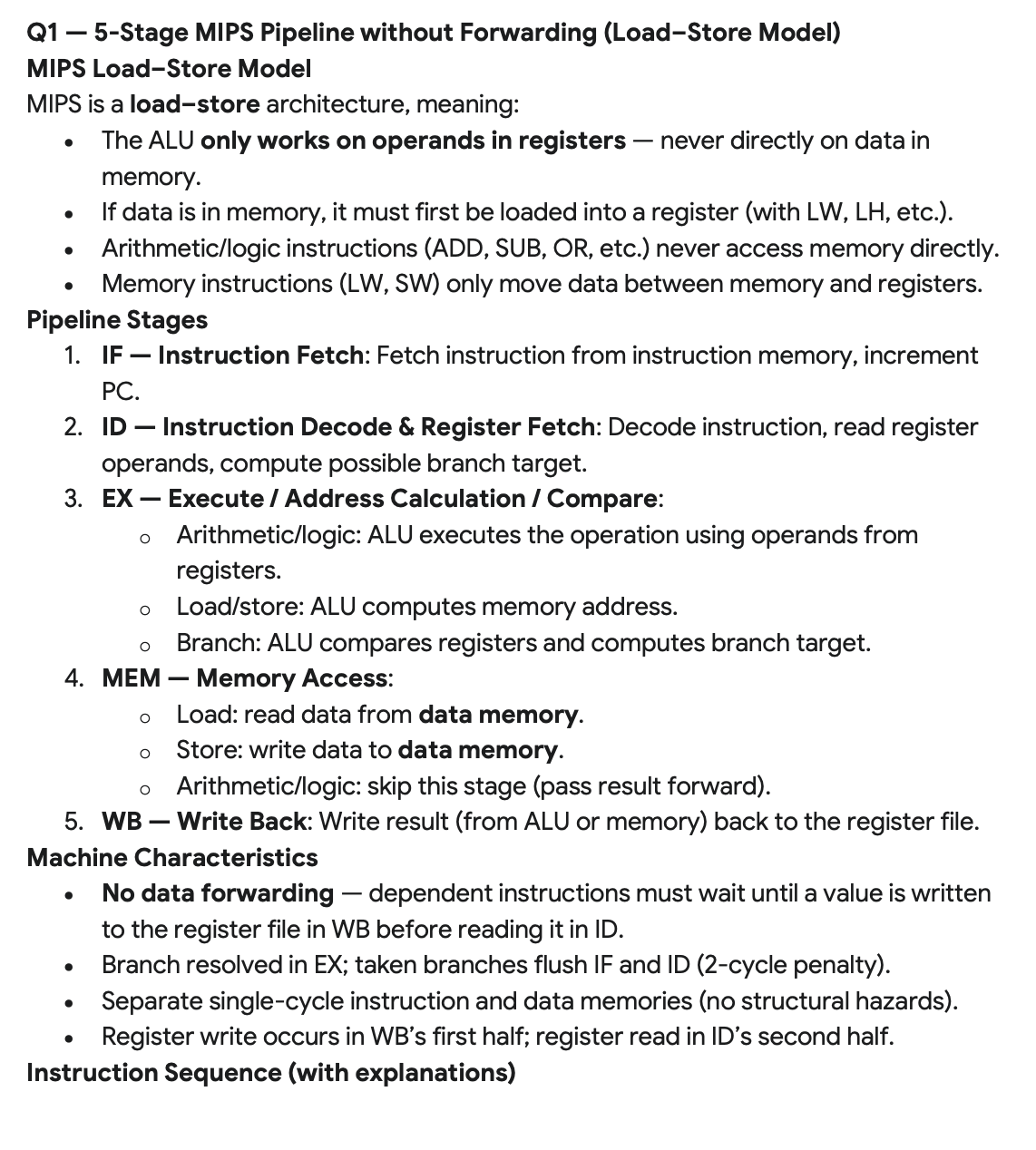 Solved Q1 - 5-Stage MIPS Pipeline without Forwarding | Chegg.com