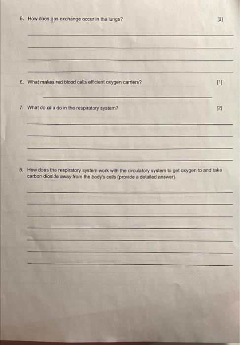 Solved 5. How does gas exchange occur in the lungs? [3] 6. | Chegg.com