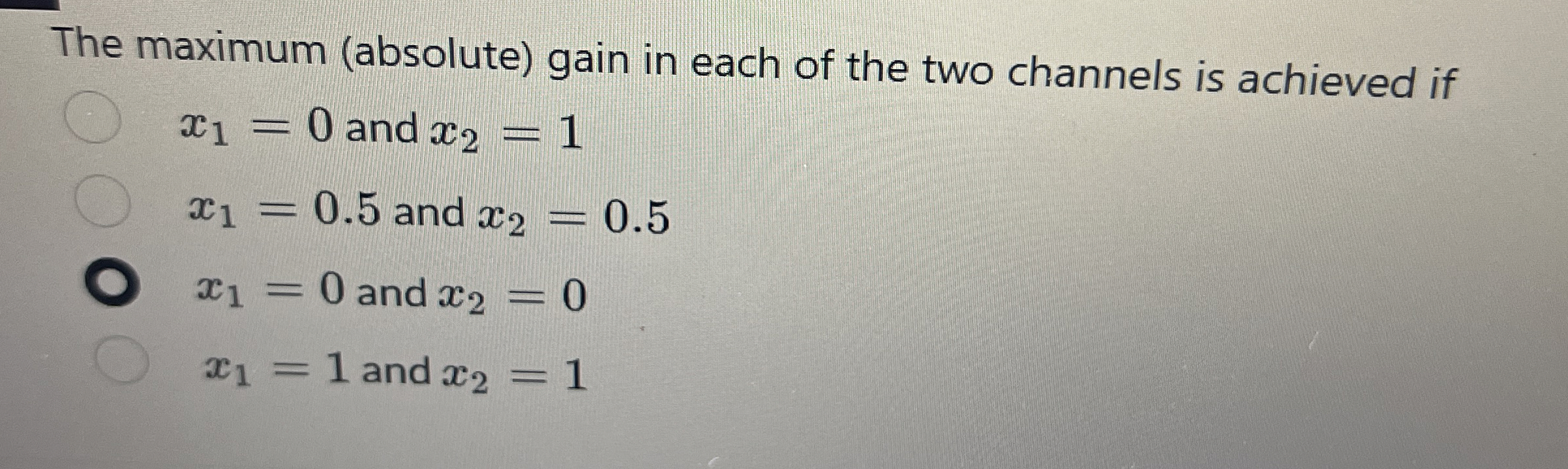 Solved The maximum (absolute) ﻿gain in each of the two | Chegg.com