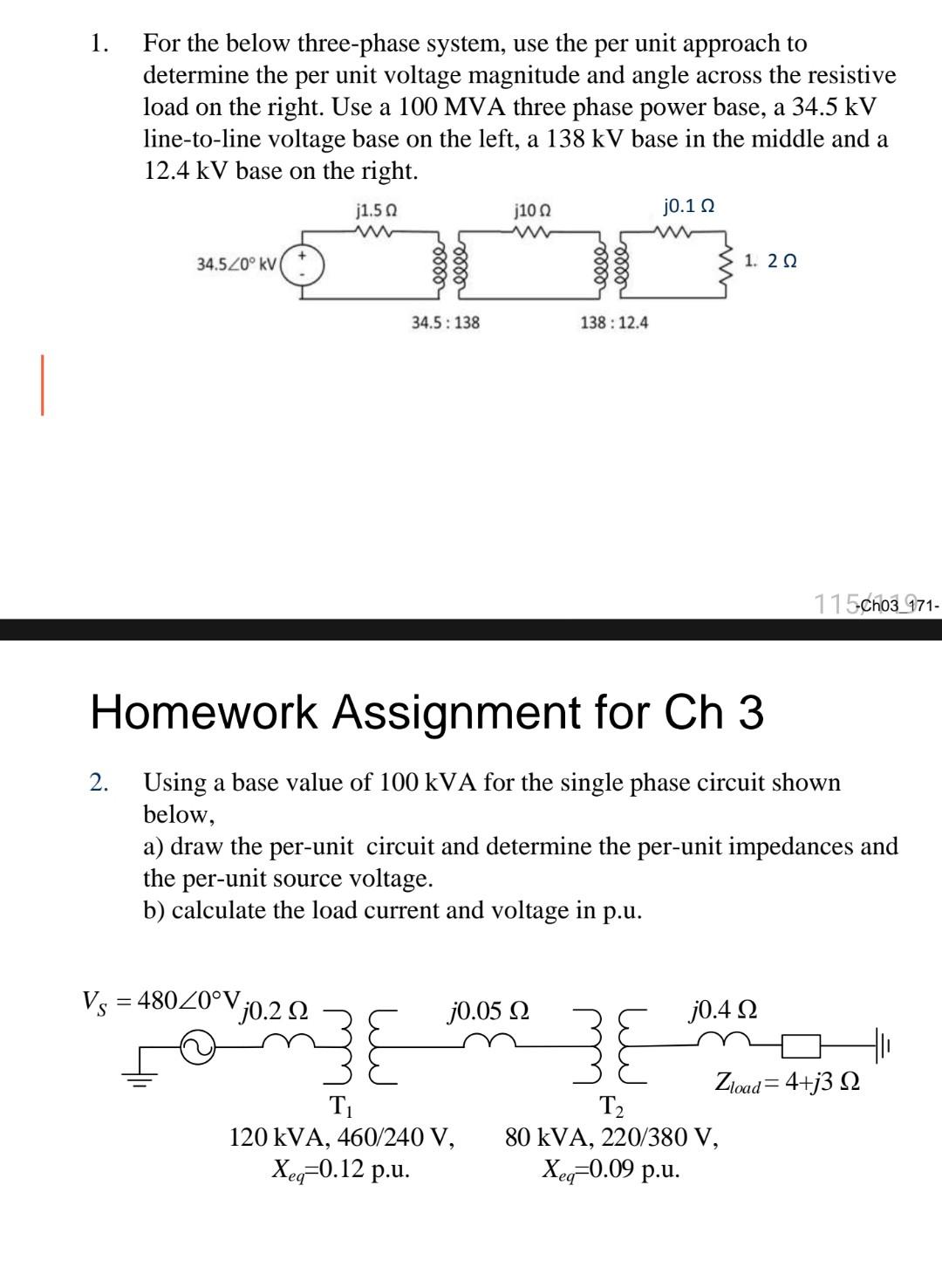 Solved 1. For the below three-phase system, use the per unit | Chegg.com