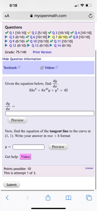 Solved 6:18 AA myopenmath.com myOpenMath Home > MCC | Chegg.com