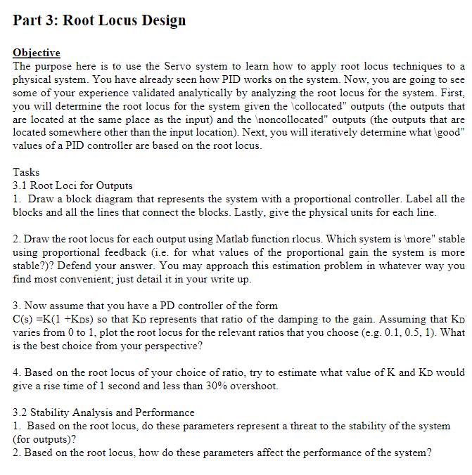 Solved Part 3: Root Locus DesignObjectiveThe purpose here is | Chegg.com
